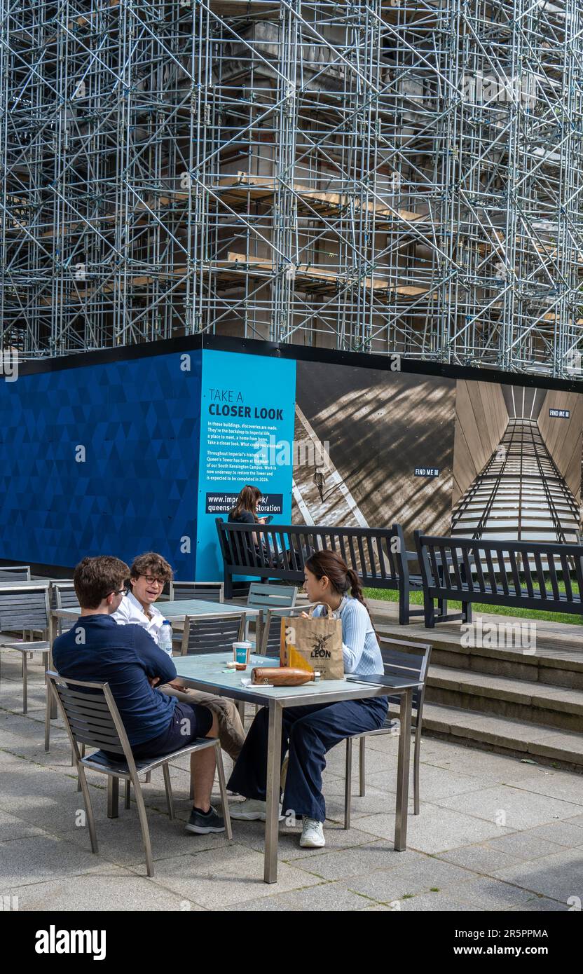 Students at the courtyard of the Imperial College University in London ...