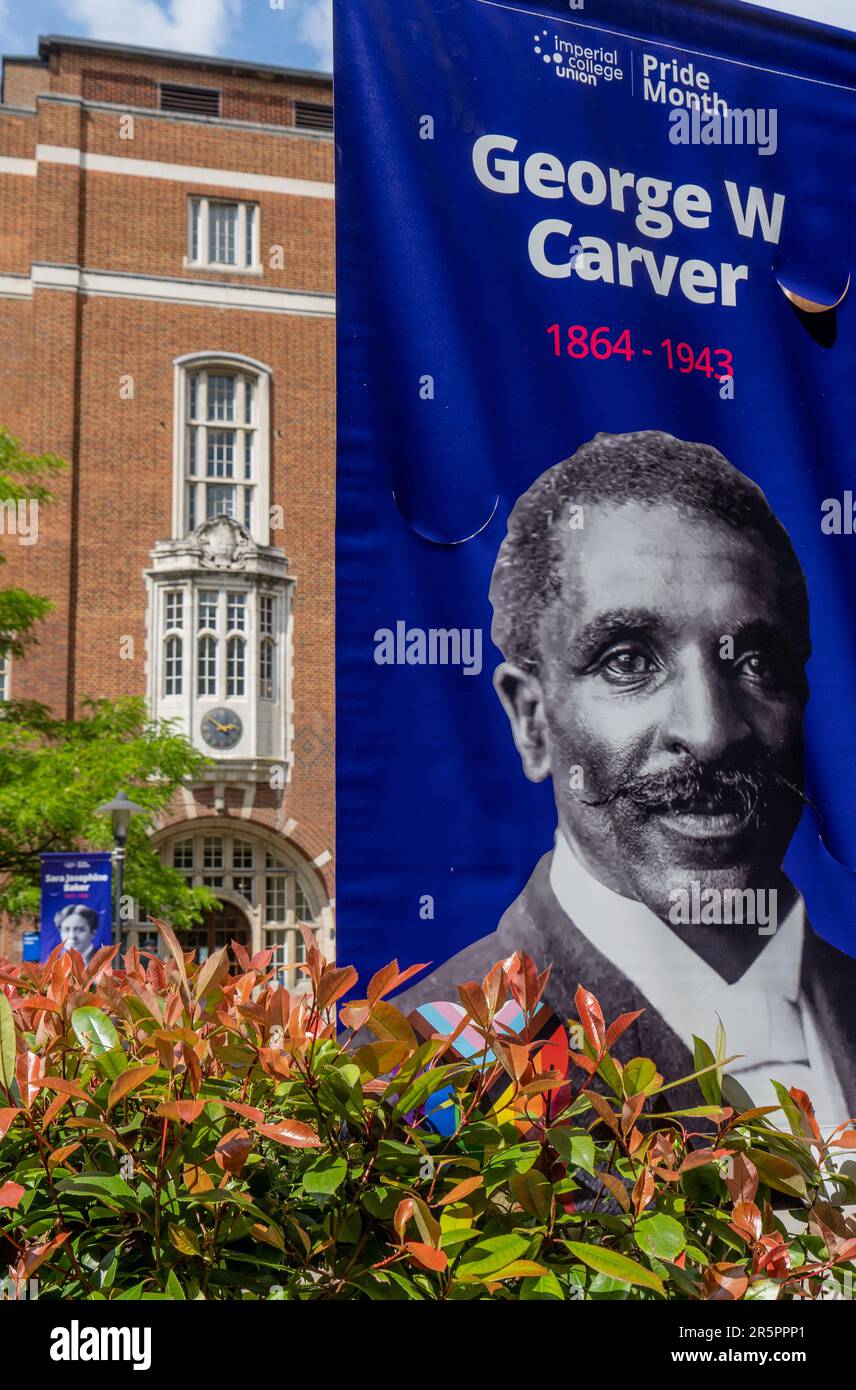 Banners at the courtyard of the Imperial College University in London ...