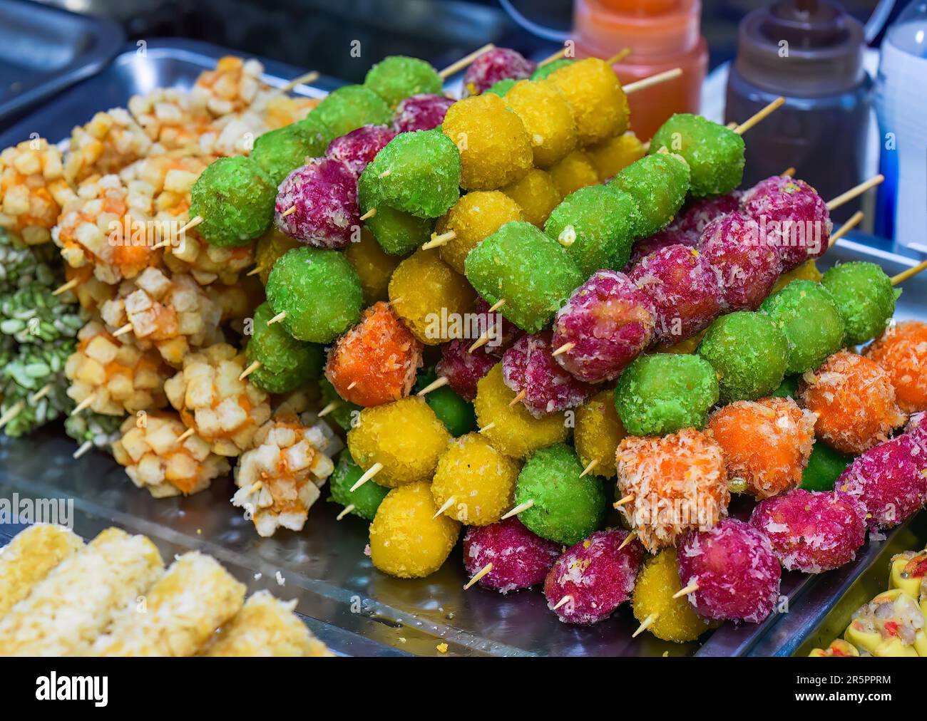 Many snacks and seafood in vietnamese night market in food festival ...