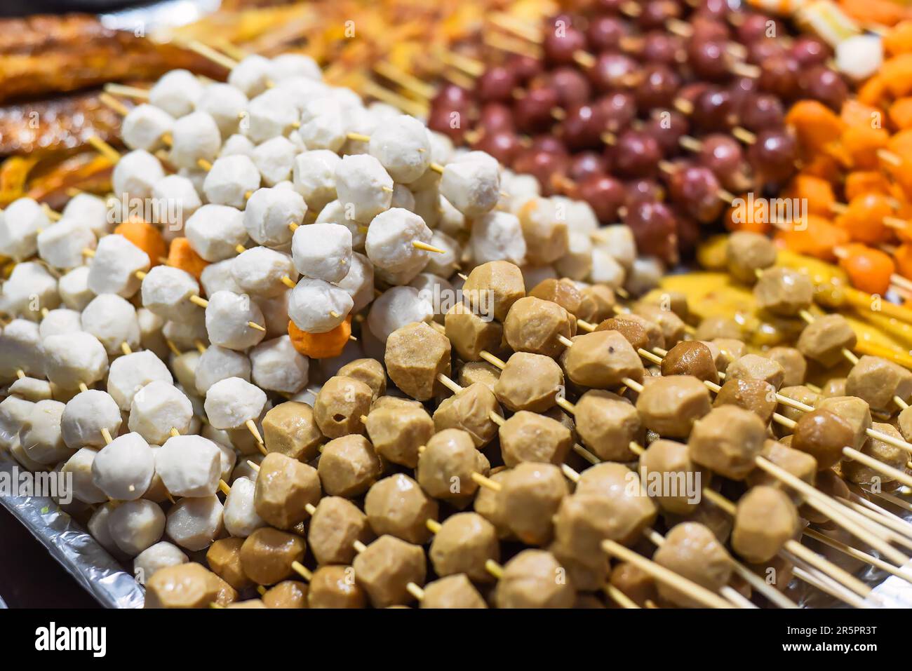 Many snacks and seafood in vietnamese night market in food festival ...