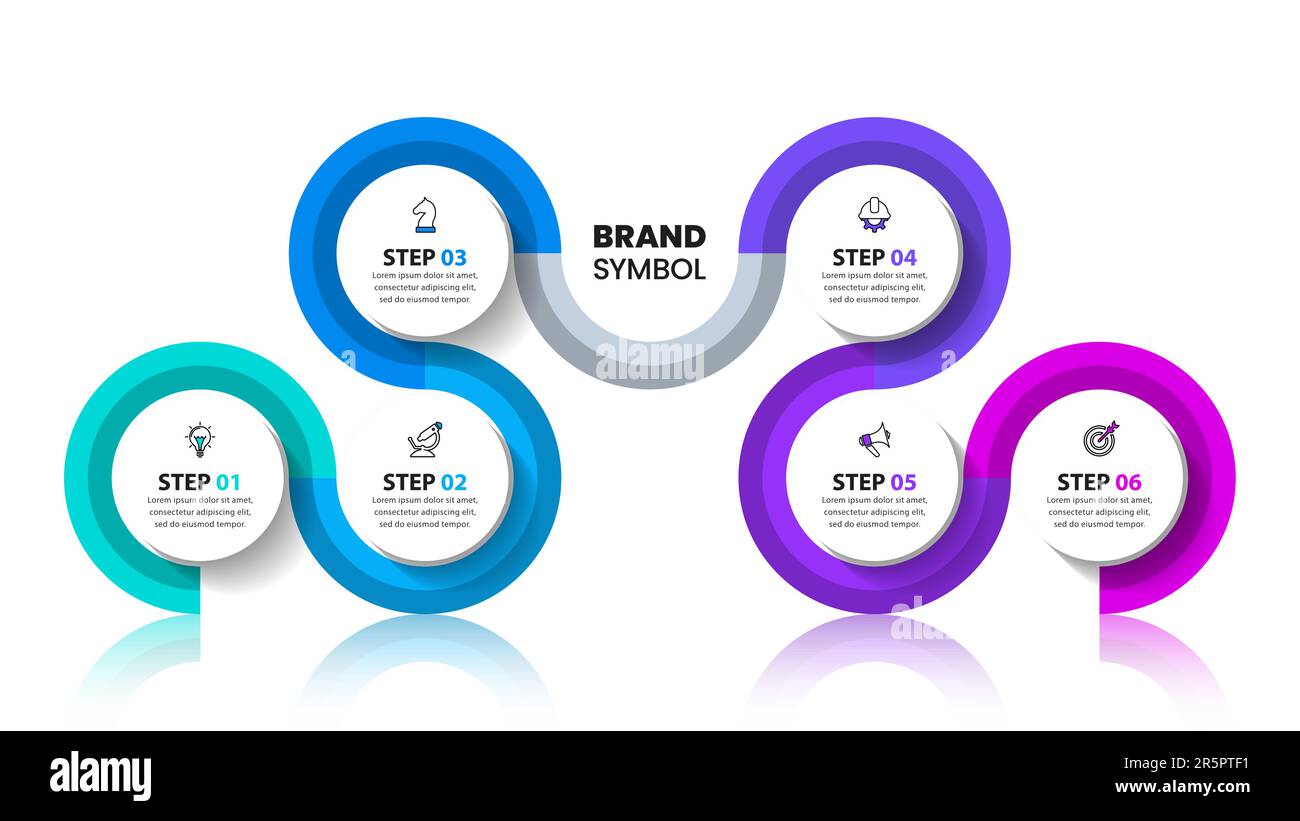 Infographic template with icons and 6 options or steps. Linked circles ...