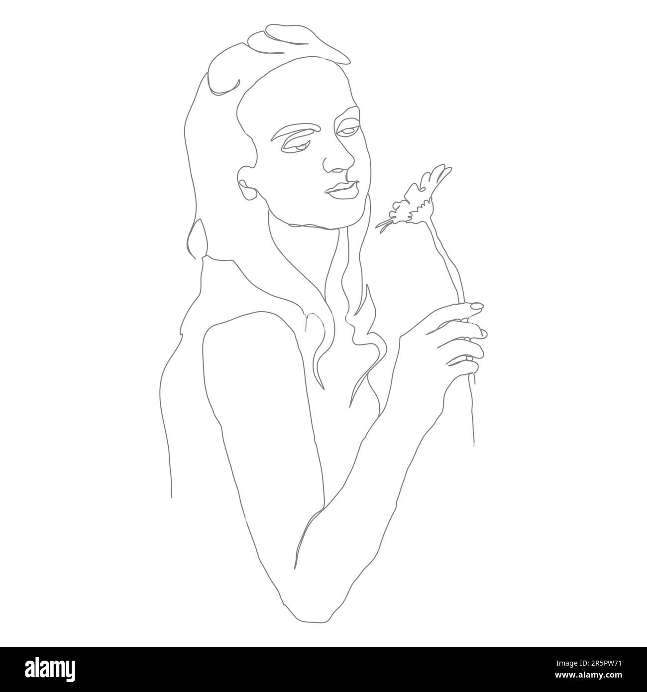 Abstract portrait of a woman with a flower in a linear style ...