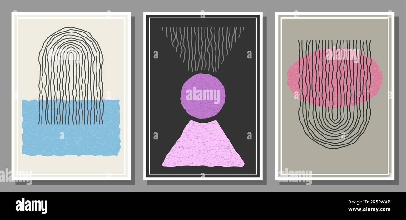 A set of posters or paintings in a minimalist style. The composition of ...