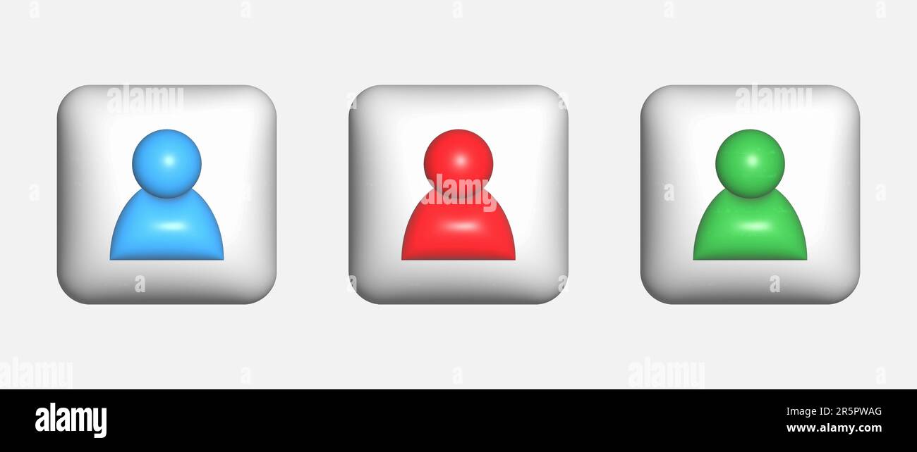 A set of three-dimensional icons of a profile, participant or user ...