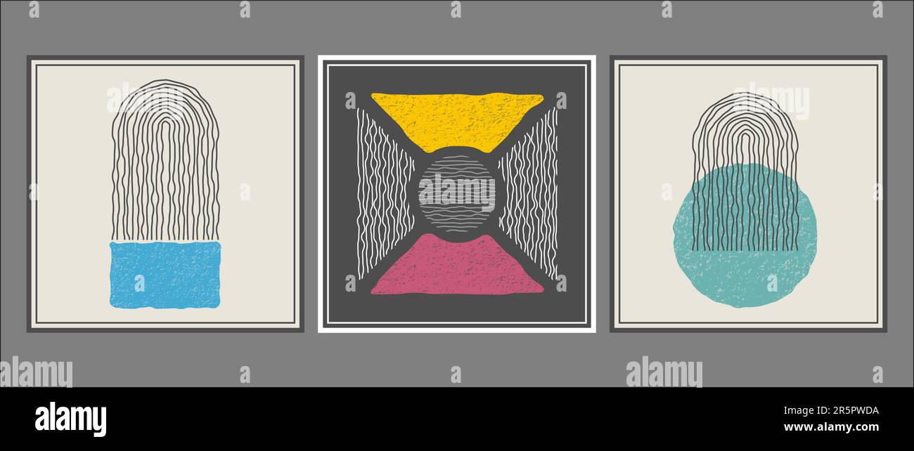 A set of posters or paintings in a minimalist style. The composition of ...