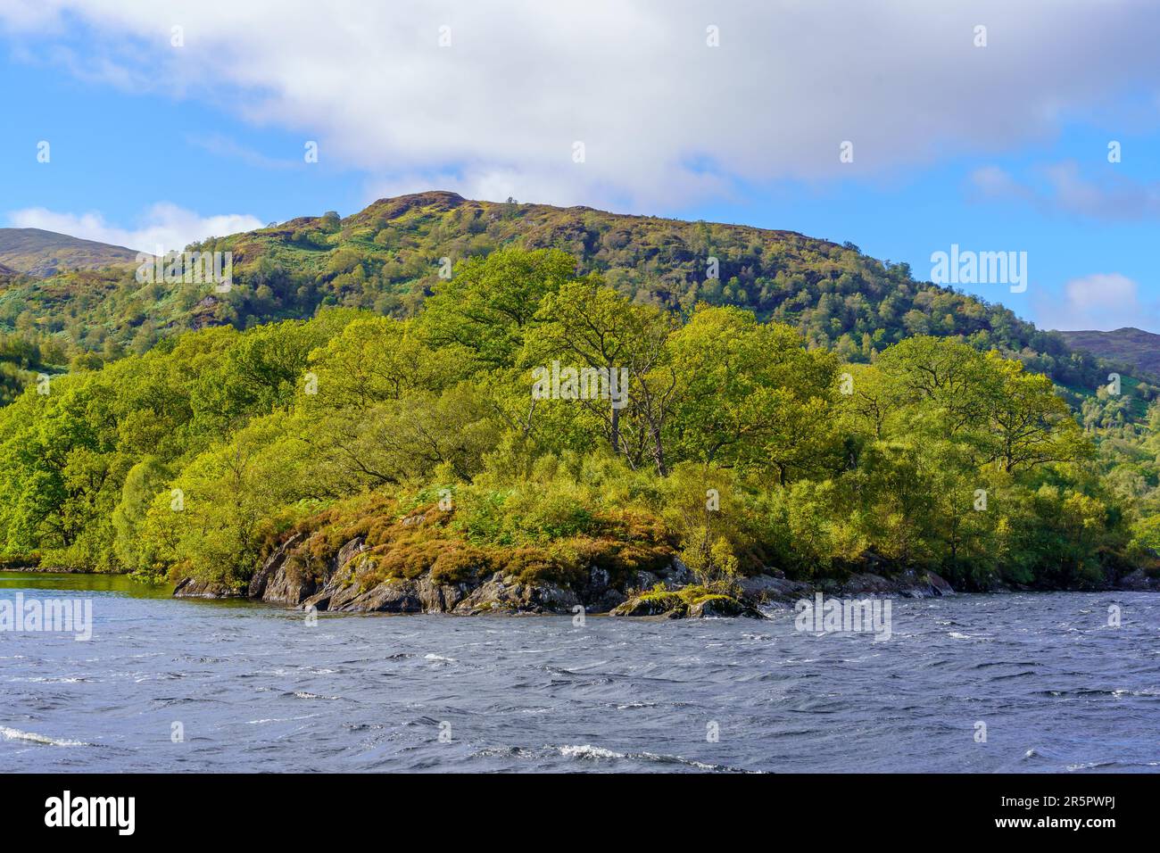 View of the Loch Katrine landscape, in Loch Lomond and the Trossachs ...