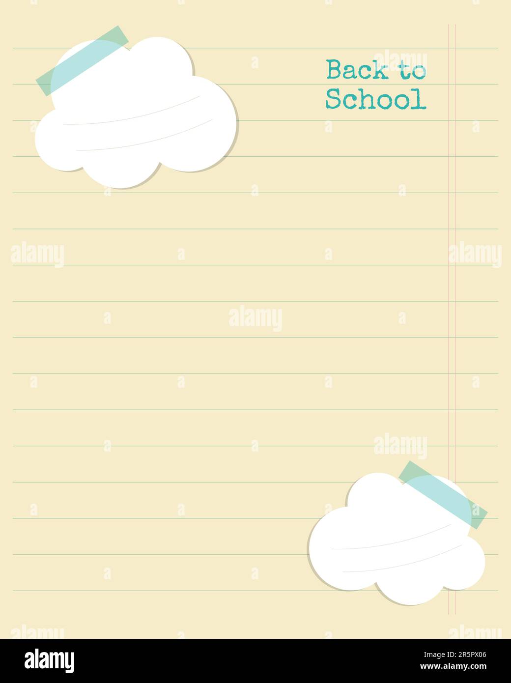 Back to school notebook sheet with cloud sticker, vintage style, lined ...