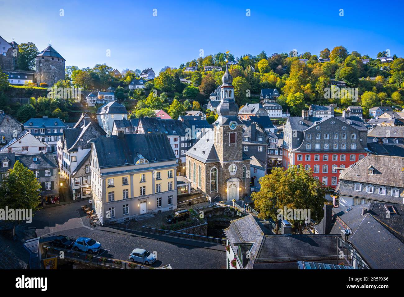 Monschau Germany city center at dusk Stock Photo - Alamy