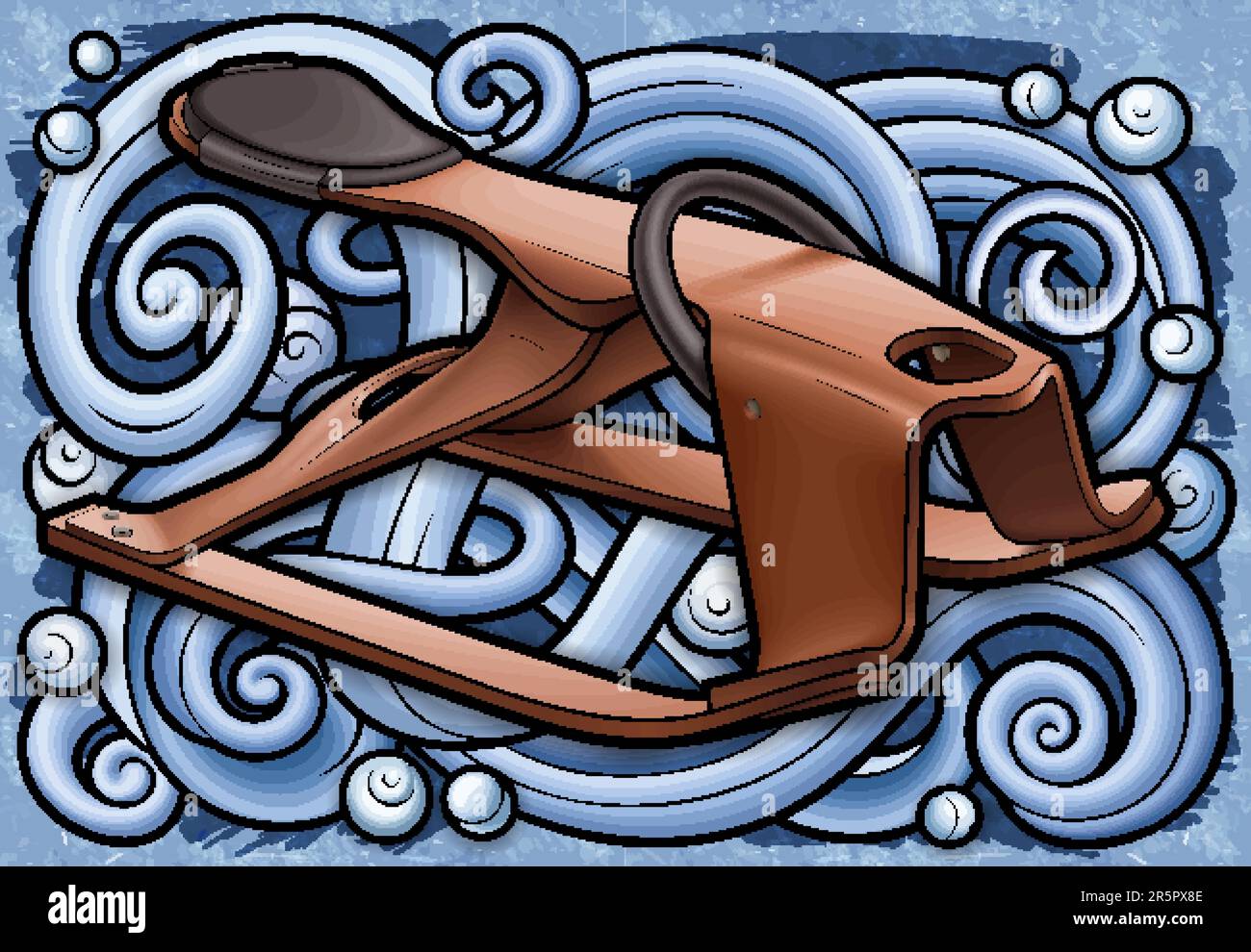 Cartoon cute doodle hand drawn sled illustration. Winter amusement ...