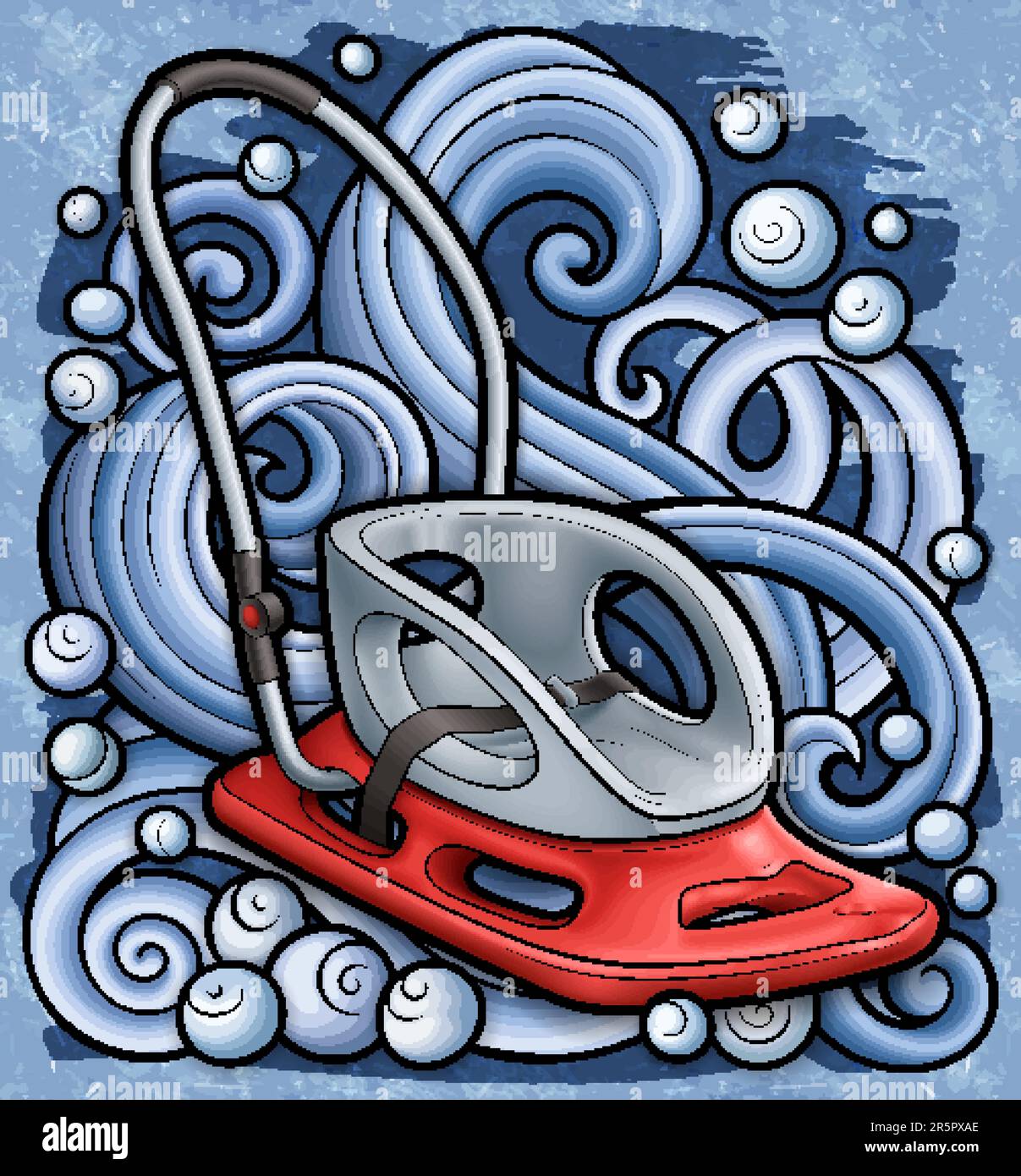Cartoon cute doodle hand drawn sled illustration. Winter amusement ...