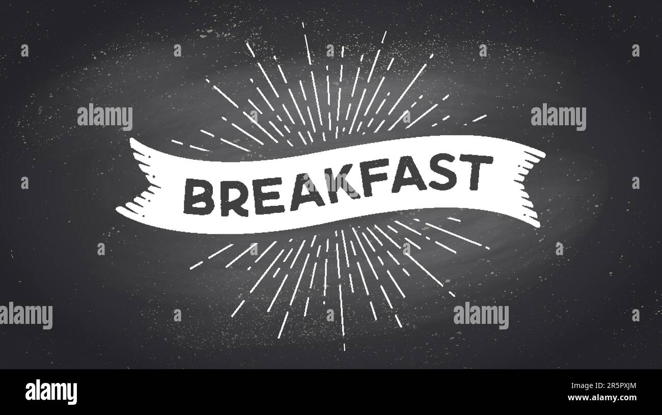 Breakfast, ribbon banner. Black white ribbon banner with text, phrase ...