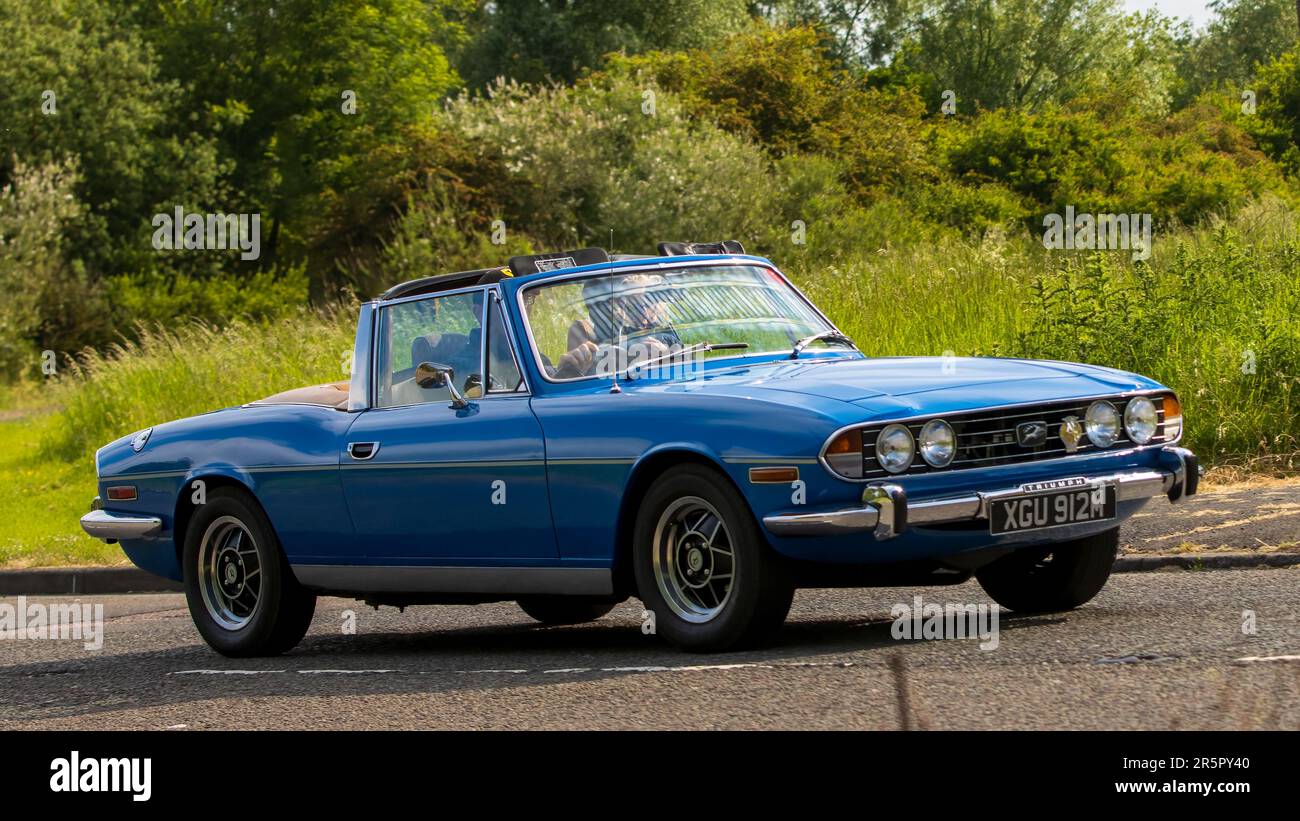 Stony Stratford,UK - June 4th 2023: 1974 blue TRIUMPH STAG classic car ...