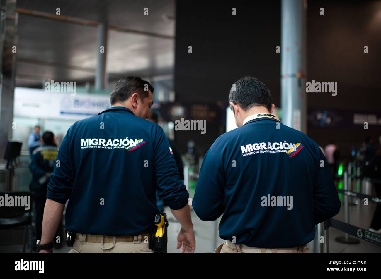 Colombia's migration officers during the launch of 'BIOMIG' a new ...