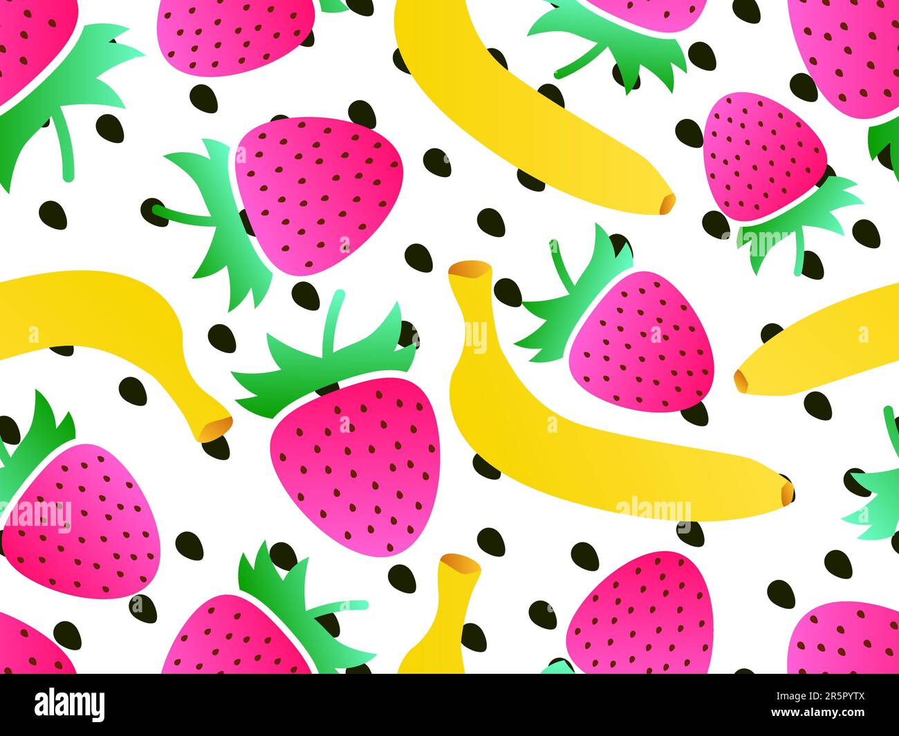 Seamless pattern with bananas and strawberries, gradient colors. Summer ...