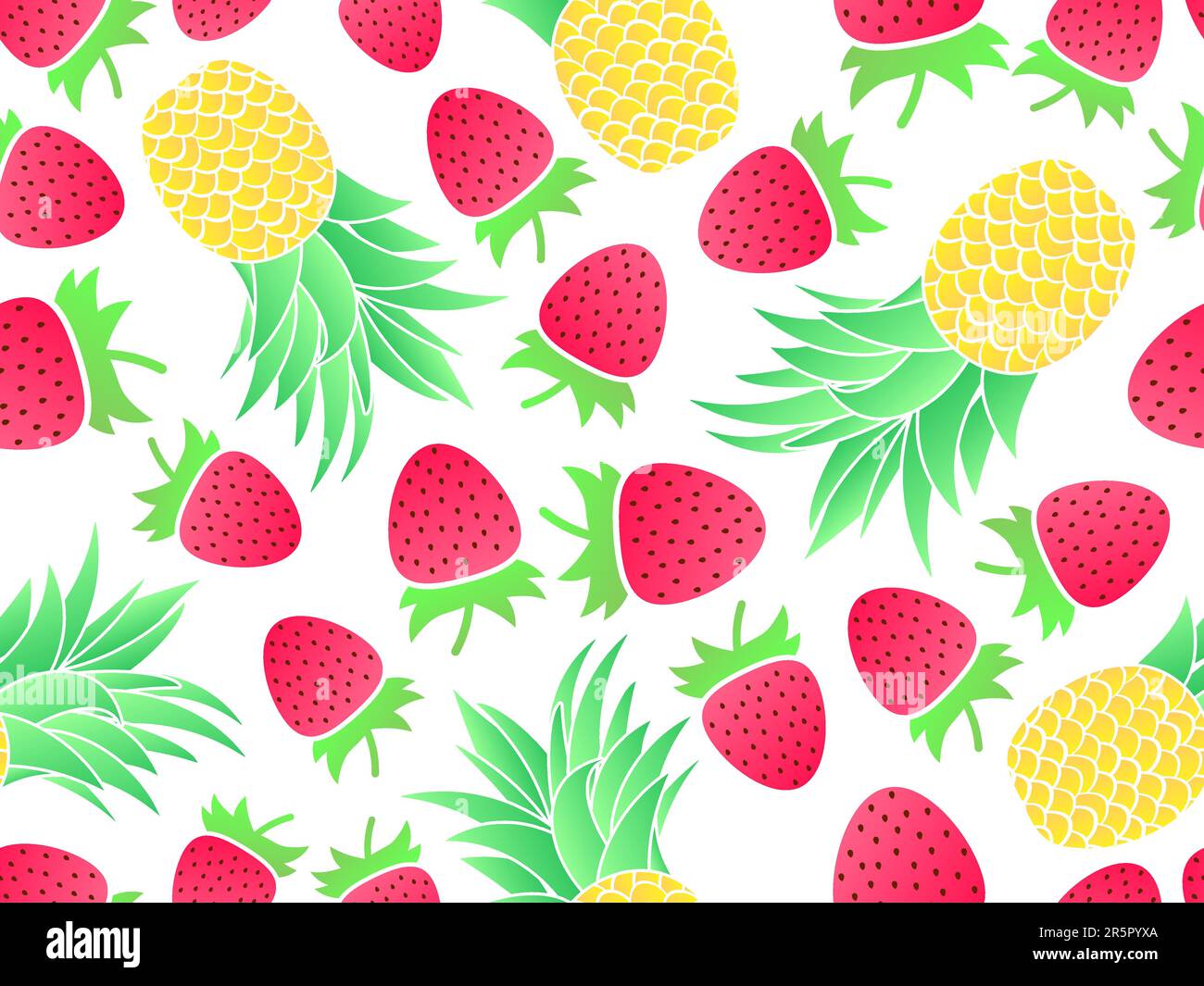 Seamless pattern with strawberry and pineapple, gradient colors. Summer fruit mix with ...