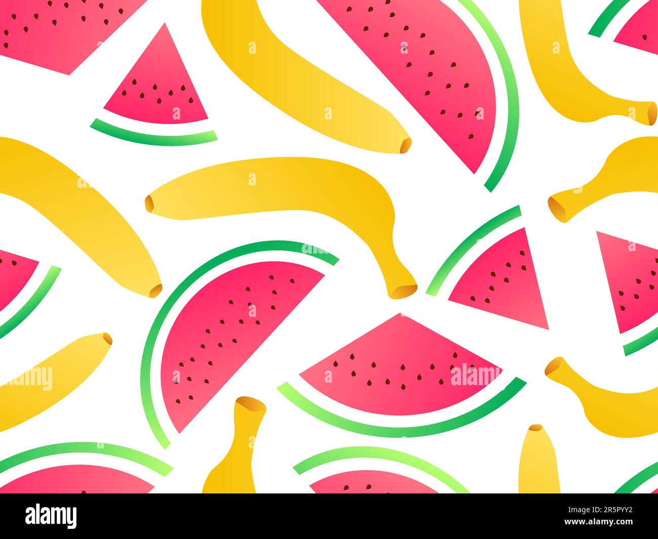 Seamless pattern with bananas and watermelon, gradient colors. Summer ...