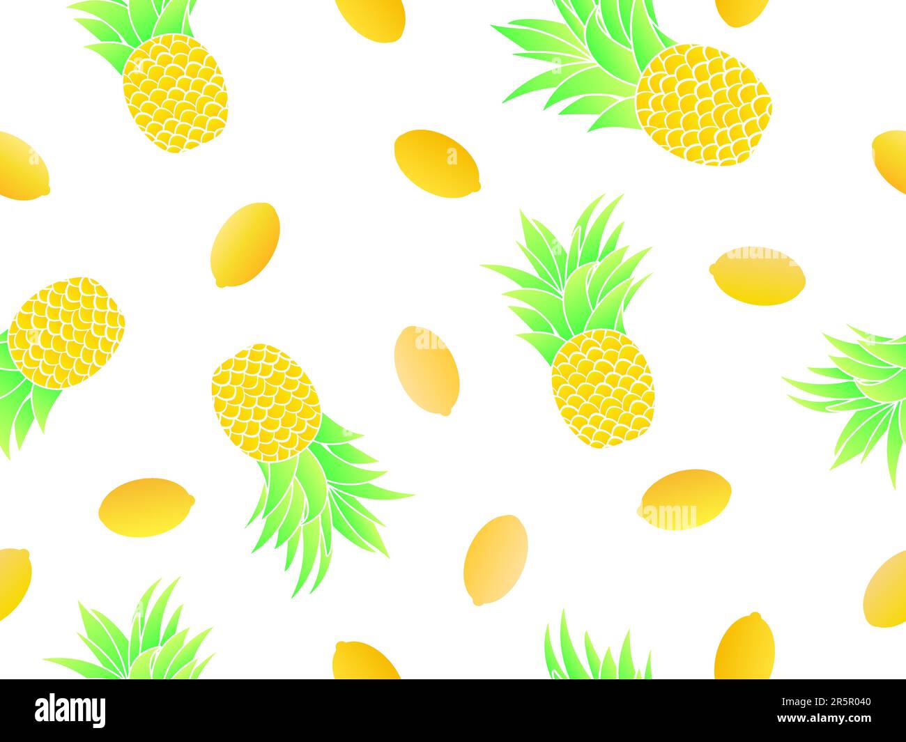 Pineapple and lemon seamless pattern. Summer fruit mix with gradient ...