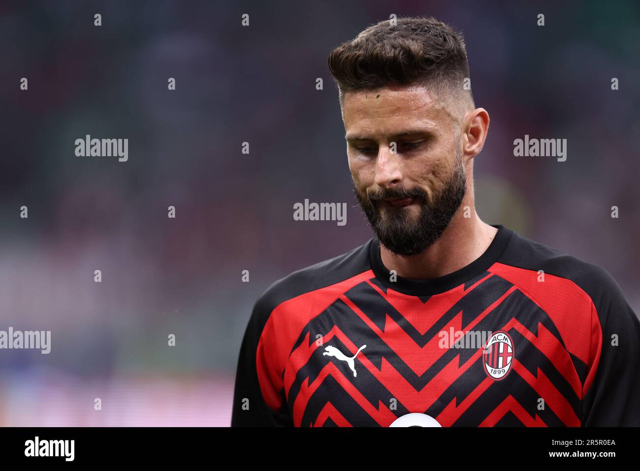 Milano, Italy. 04th June, 2023. Olivier Giroud of Ac Milan during warm ...