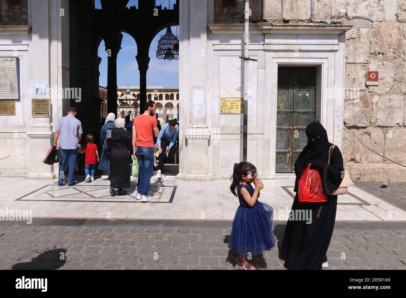 The entrance of Umayyad Mosque in downtown Damascus, Syria, June 4 2023 ...