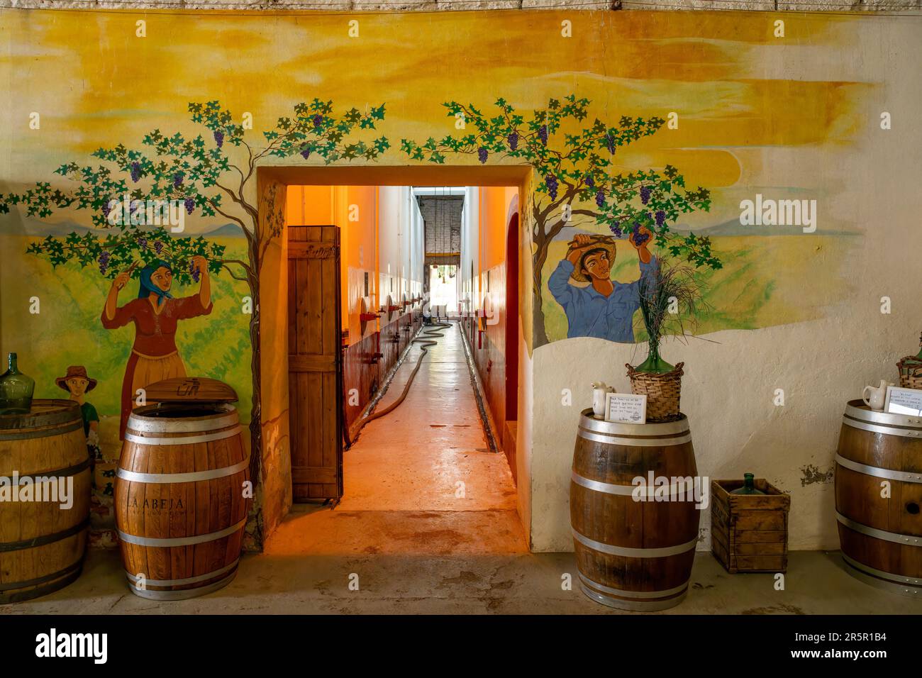 A mural on the wall of La Abeja Winery in San Rafael, Mendoza ...