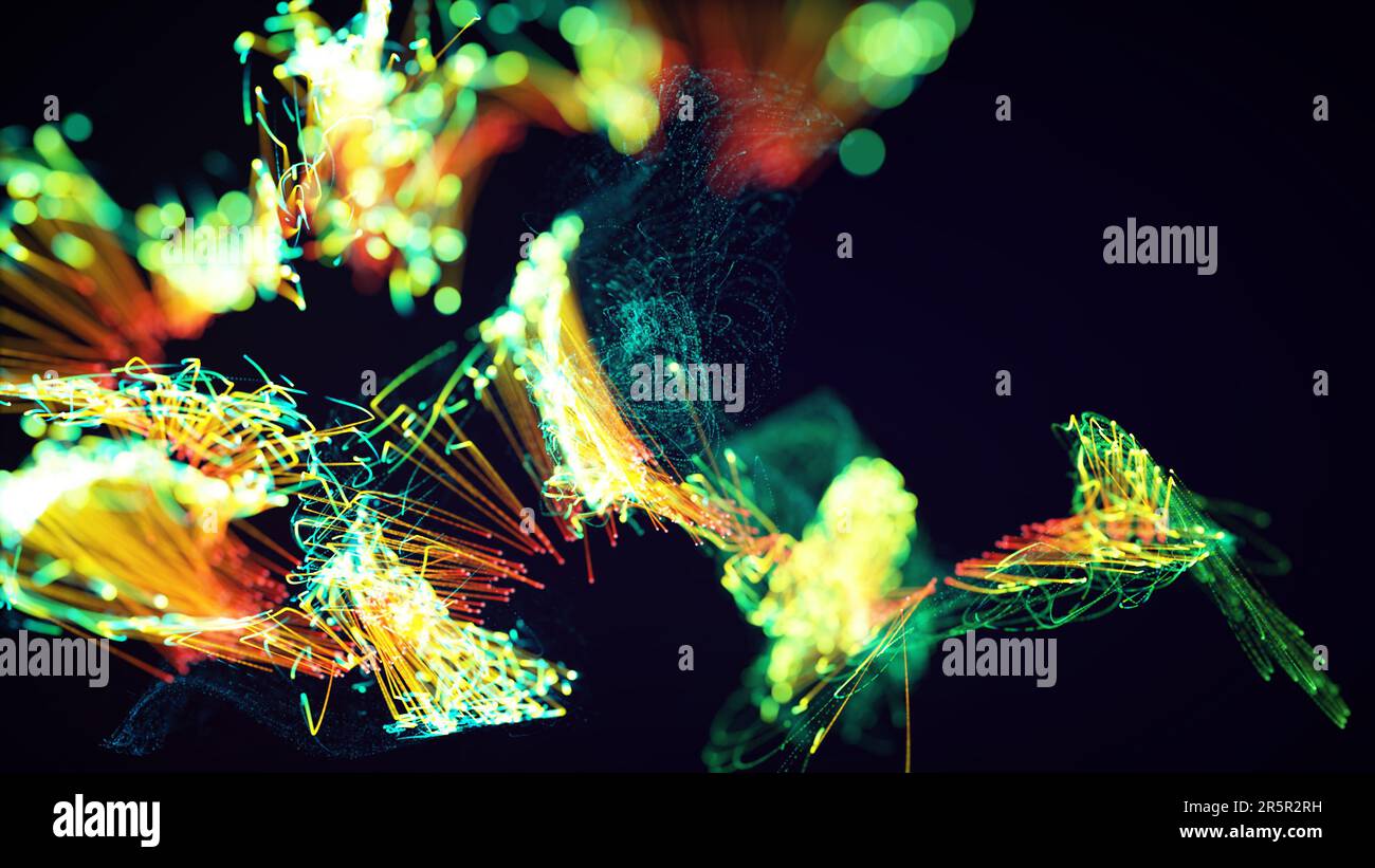 3D rendering of a colorful abstract stylish particle and plexus system ...