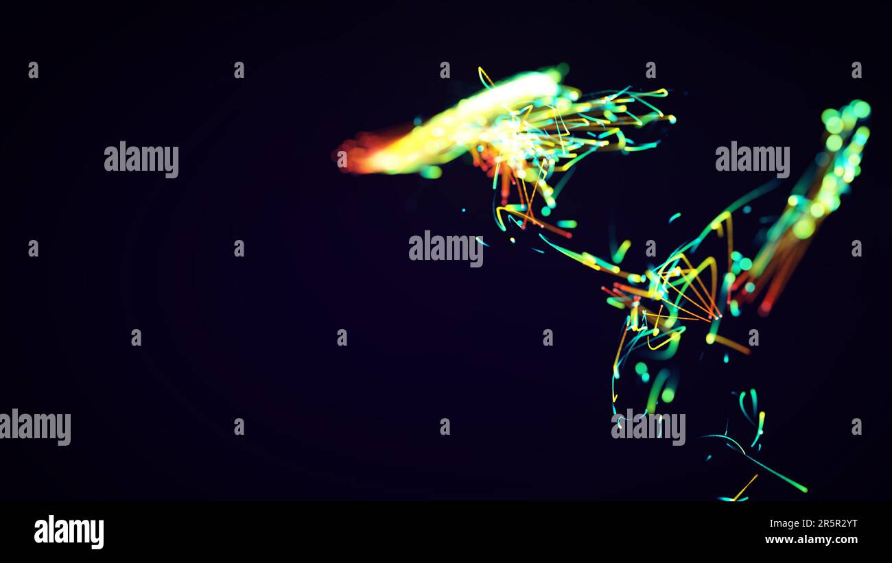 3D rendering of a colorful abstract stylish particle and plexus system ...