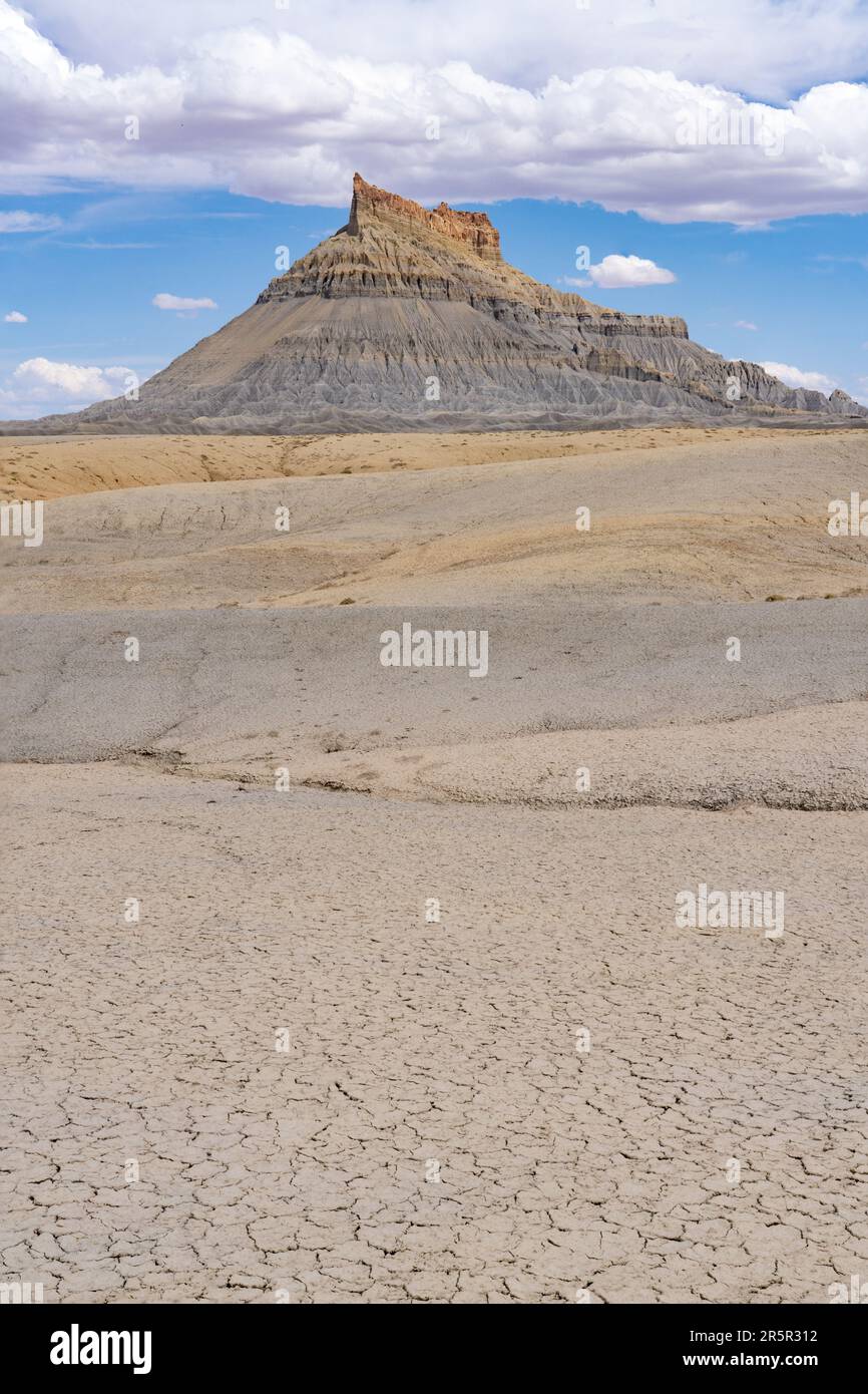 Northwest view of Factory Butte and its surrounding badlands in the ...