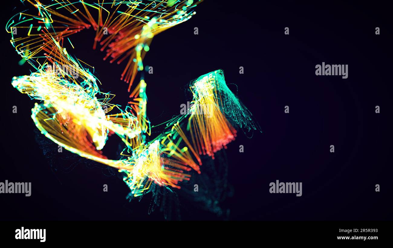 3D rendering of a colorful abstract stylish particle and plexus system ...