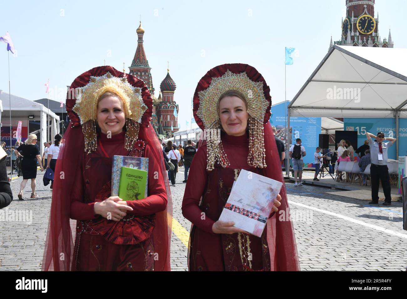 Moscow. Women in traditional costumes at the IX annual book festival ...