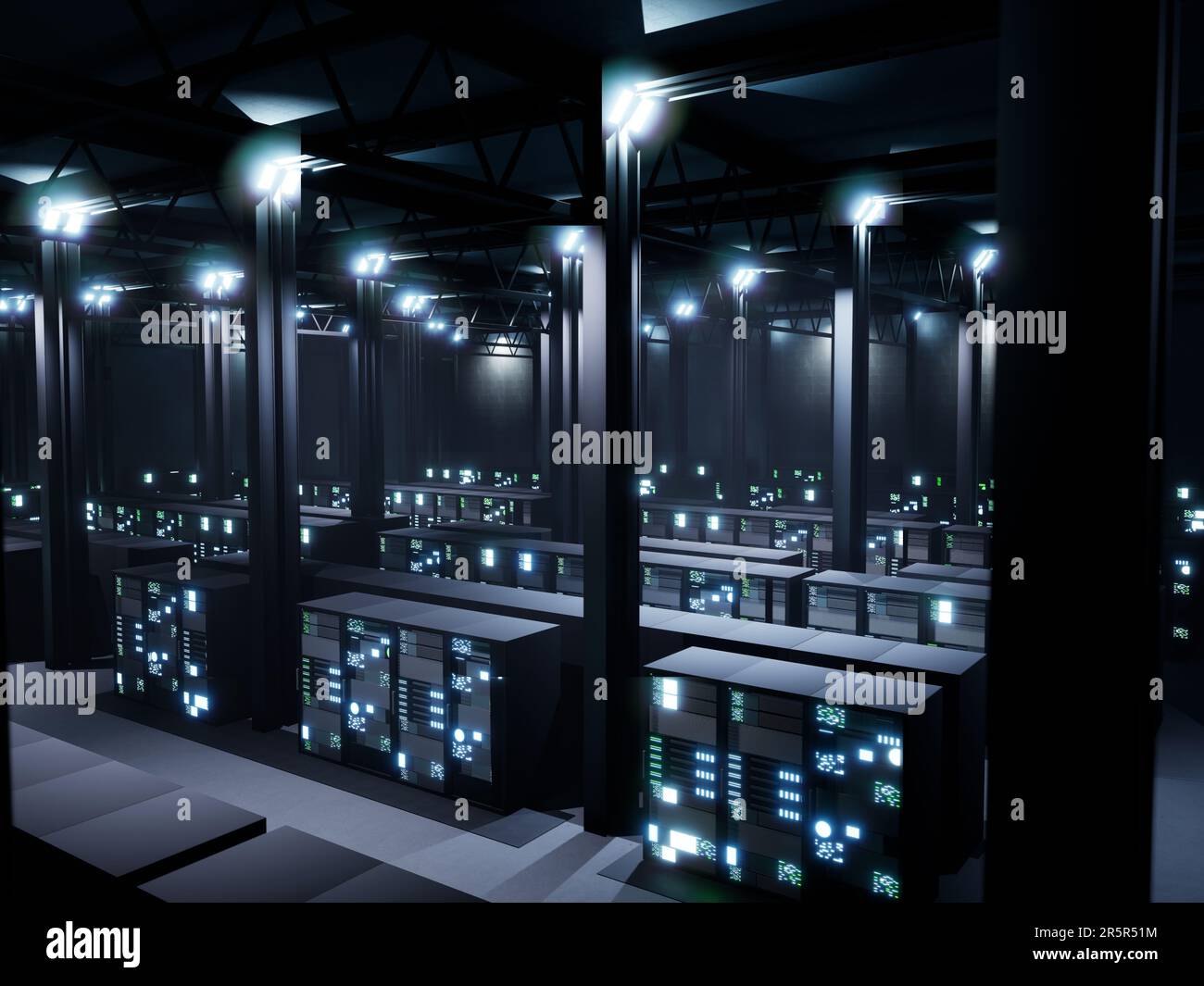 Render Farm With Server Racks Used For Coding Process And Hardware Modern Neural Network With