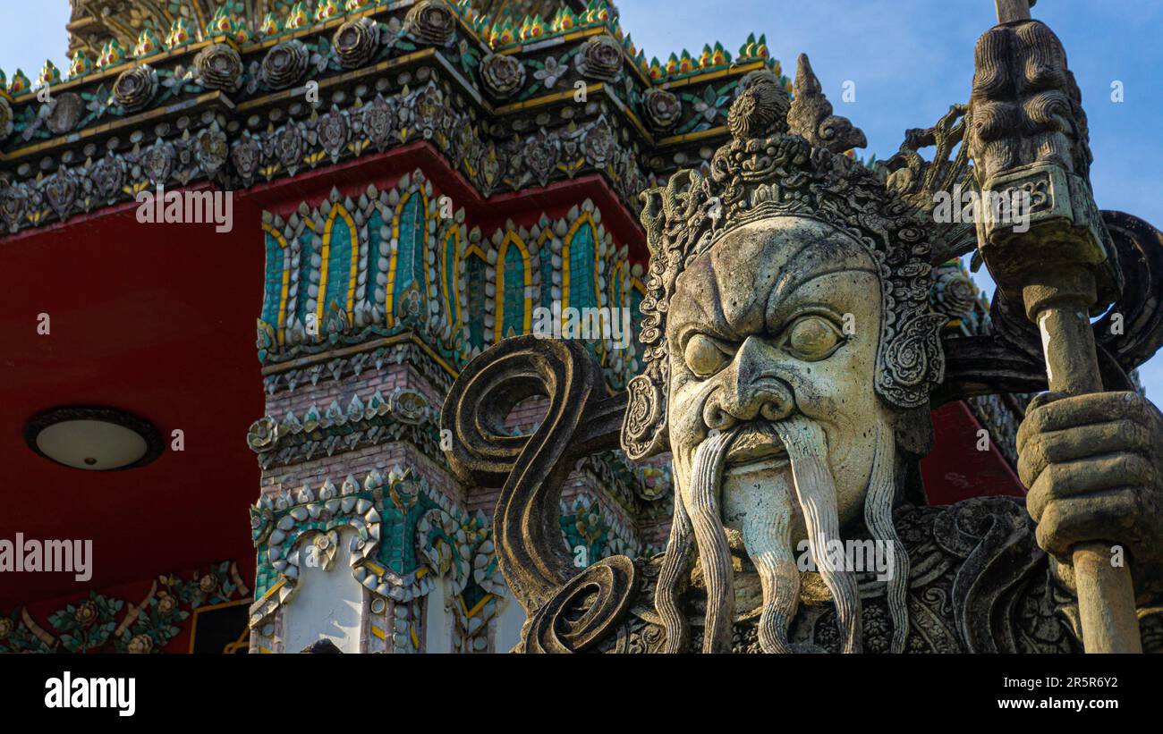 Epic warrior statue with moustache in Wat Pho Temple in Bangkok ...