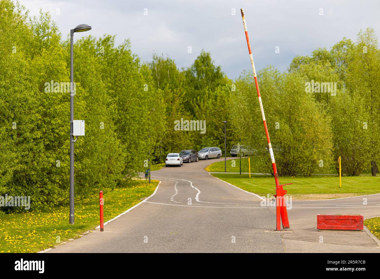 open red cinder block in summer park. open barrier on the road Stock ...