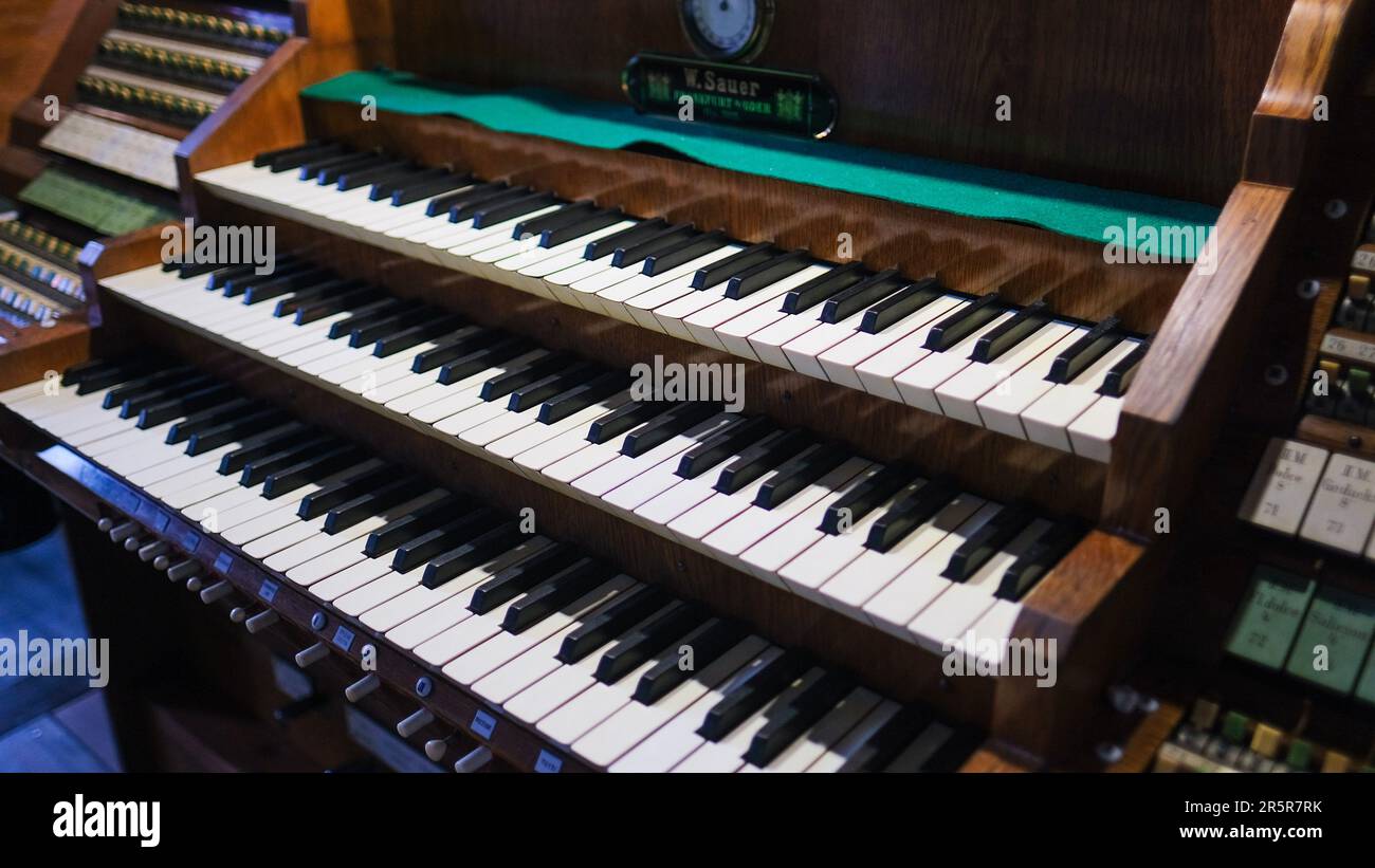 A vibrant and colorful collection of musical instruments on display at ...