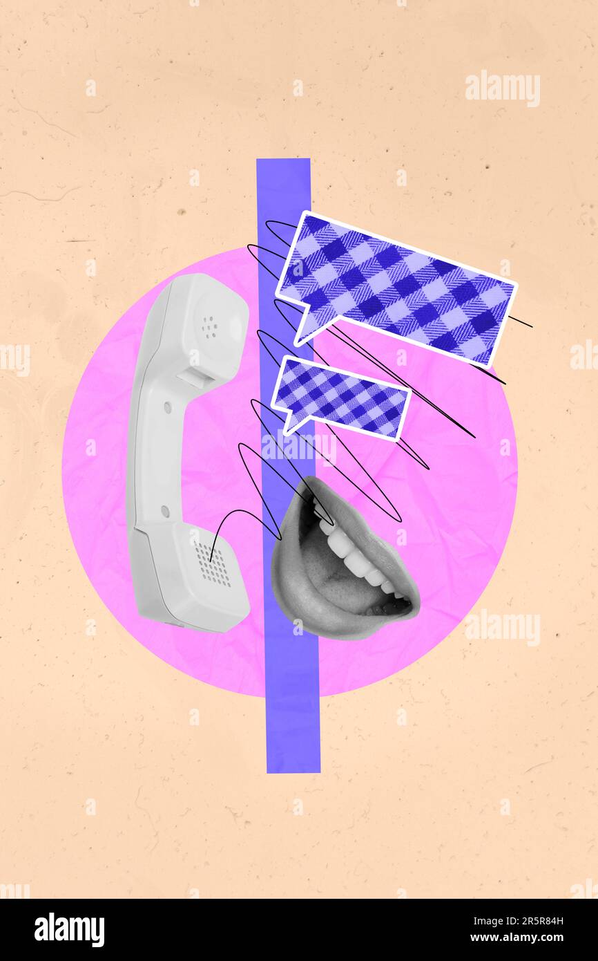 Advertisement collage illustration concept of open mouth speech calling ...