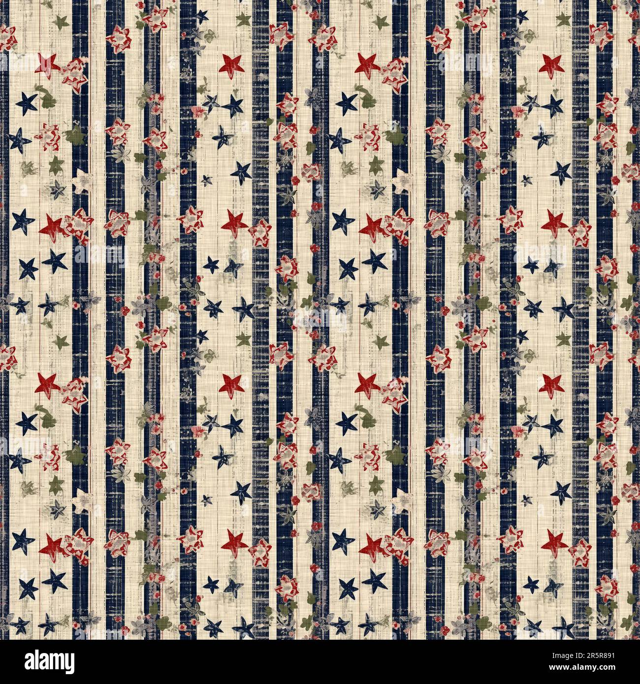 Rustic americana seamless pattern in traditional red, white and blue ...