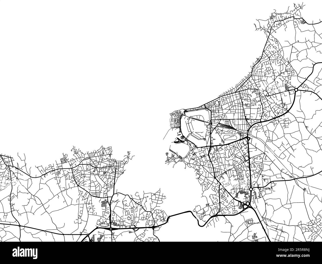Road map of the city of Saint-Malo in France on a white background ...