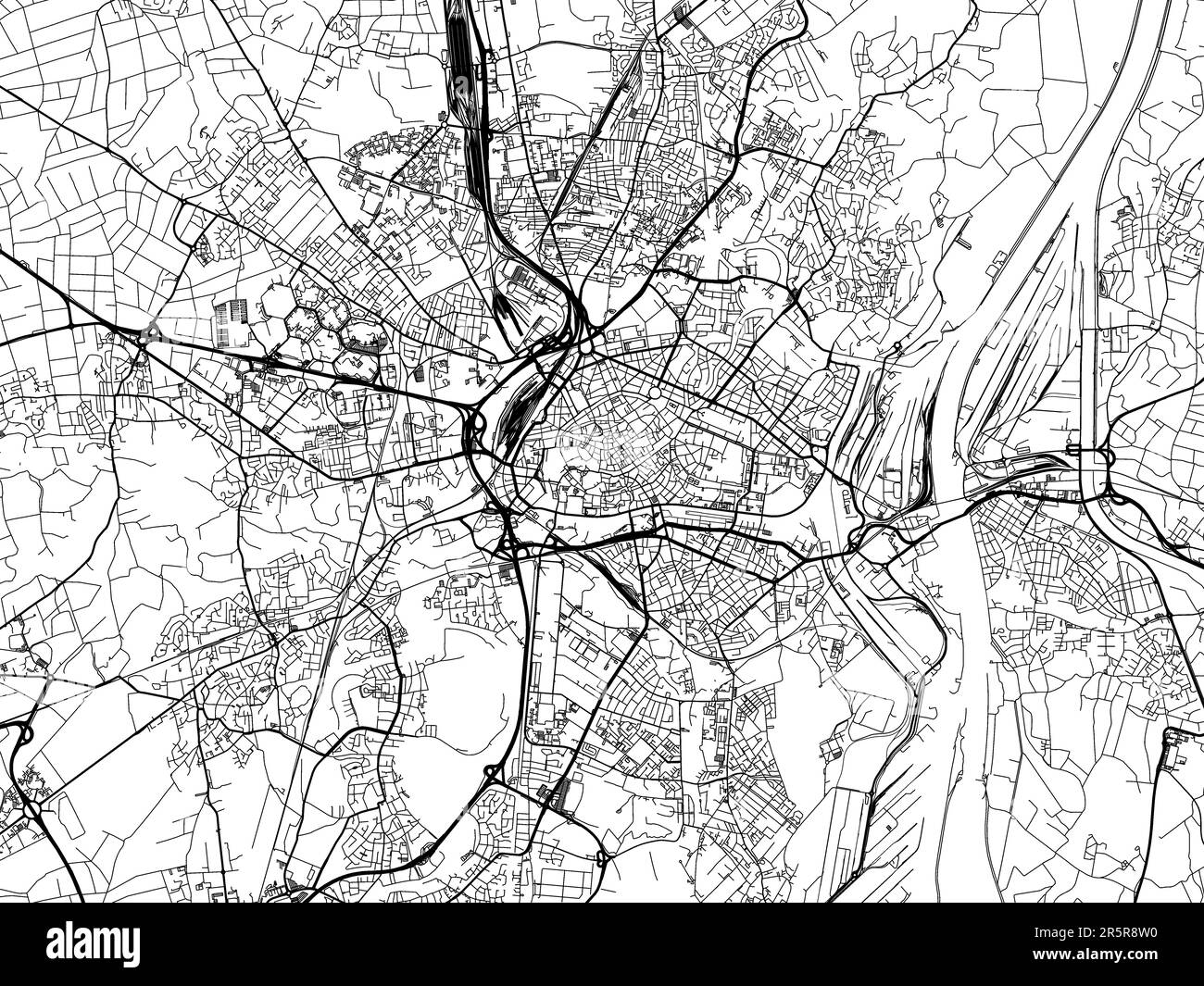 Road map of the city of Strasbourg in France on a white background ...