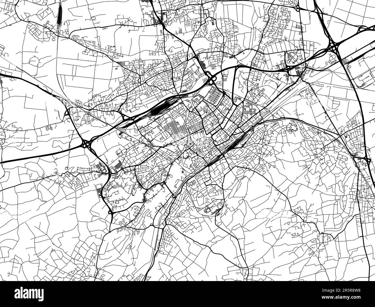 Road map of the city of Mulhouse in France on a white background Stock ...