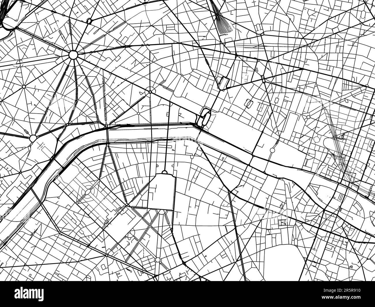 Road map of the city of Paris Centre in France on a white background ...
