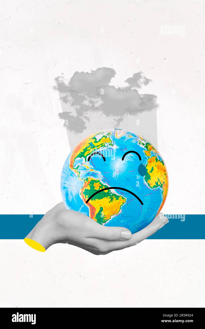 Rising temperature unhappy emoji cartoon planet earth depression hand ...