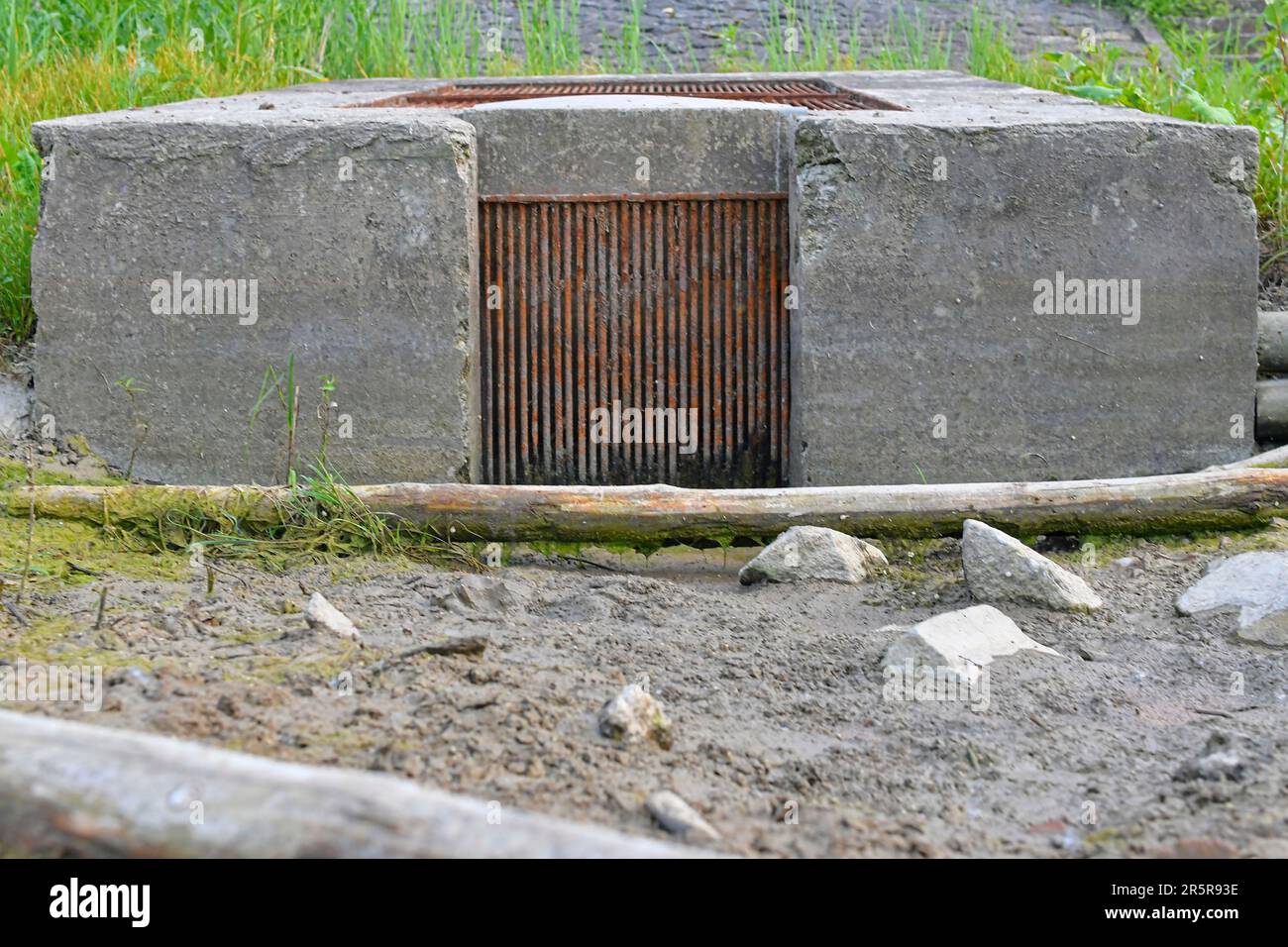Dam of a dried up pond. The concept of drought and global warming Stock ...