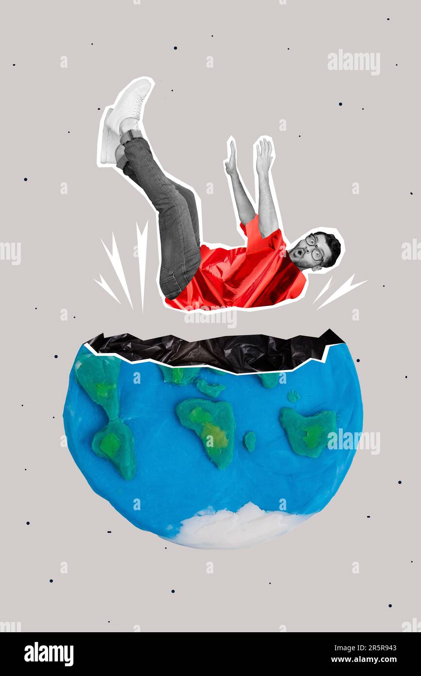 Eco friendly collage of man falling down impressed crazy inside broken ...