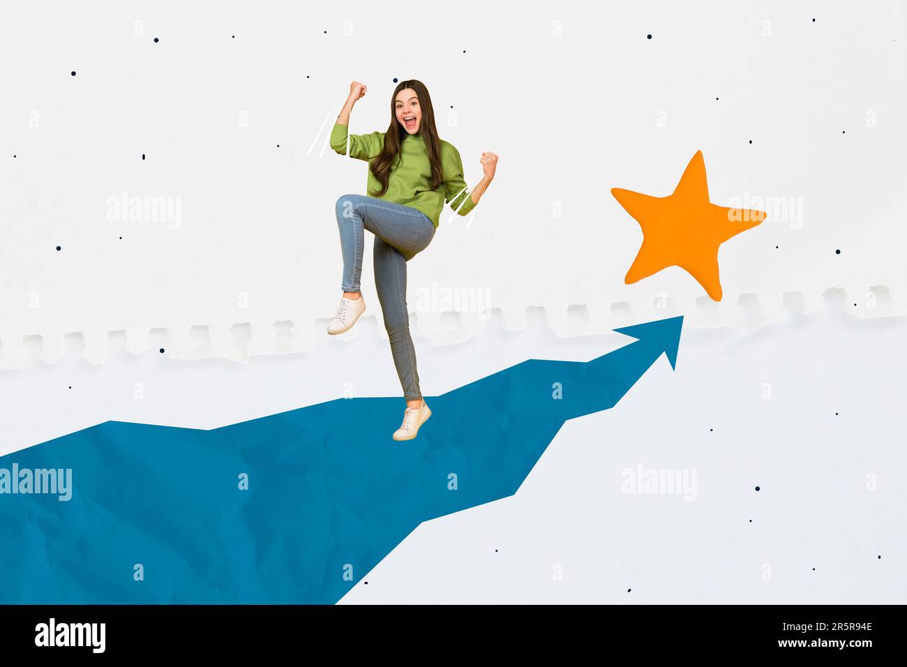 Creative artwork composite photo collage of positive young impressed ...