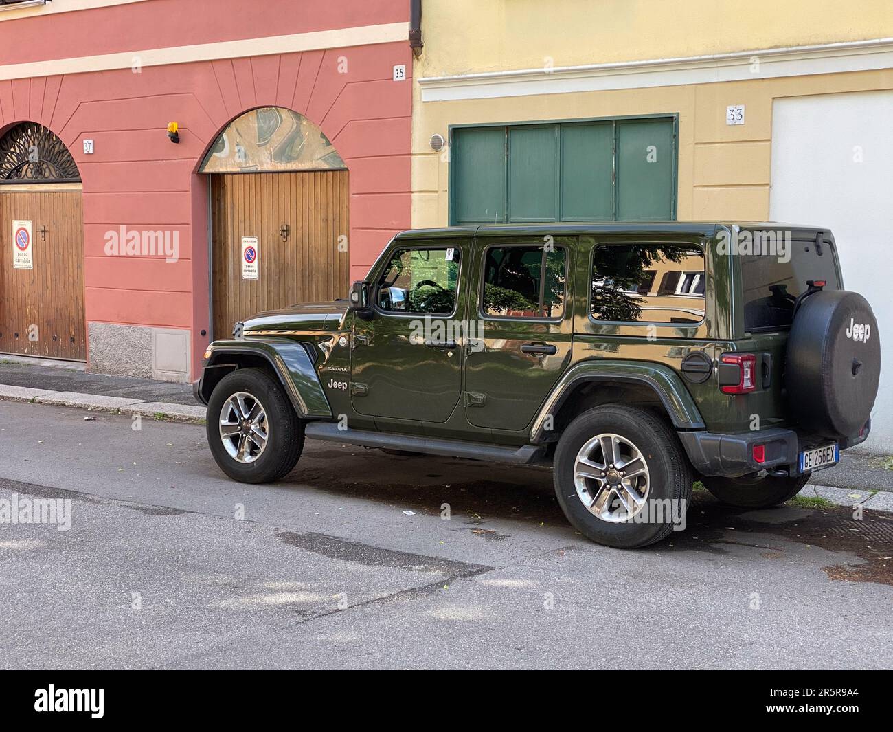 Cremona, Italy - May 2023 Sarge green Jeep Rubicon 4x4 offroad parked ...