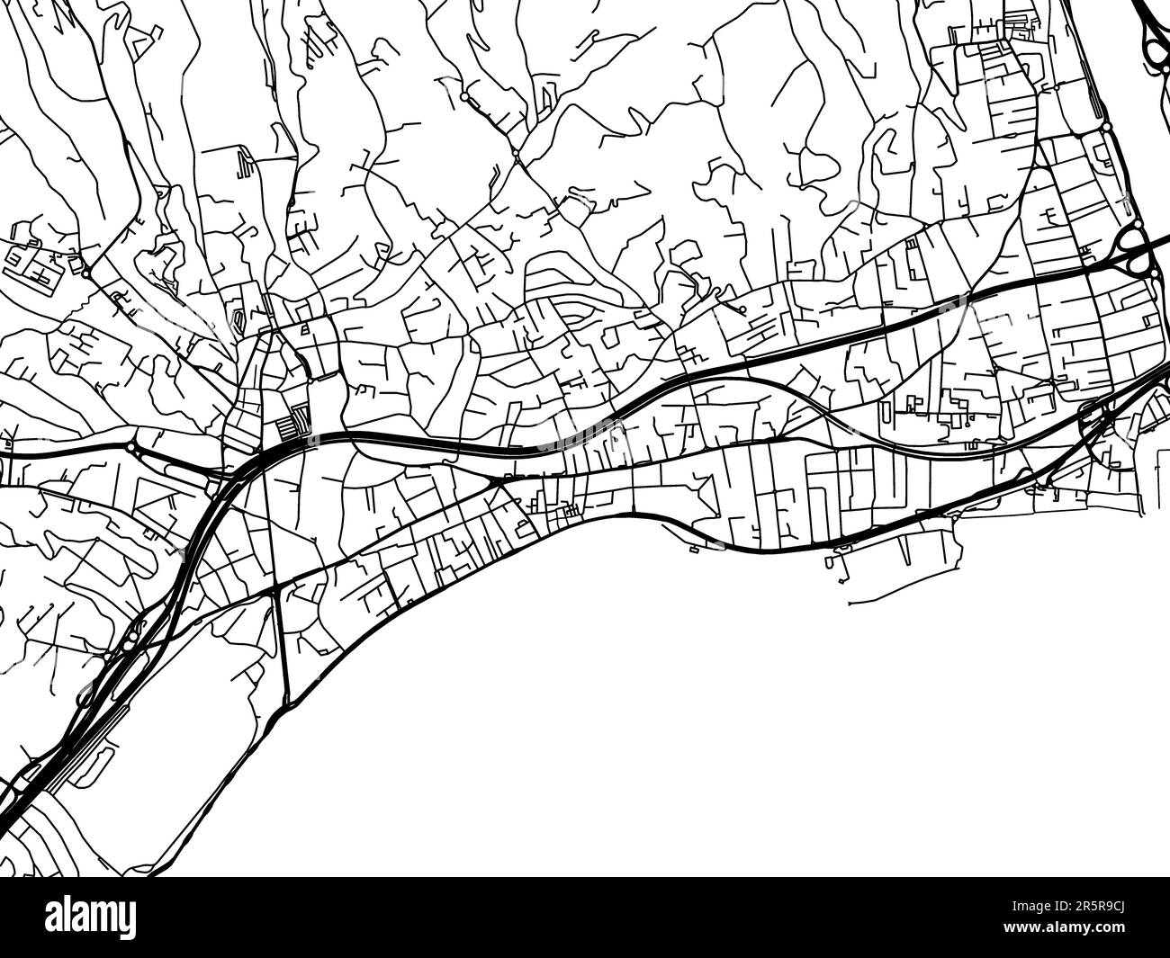 Road map of the city of Cagnes-sur-Mer in France on a white background ...