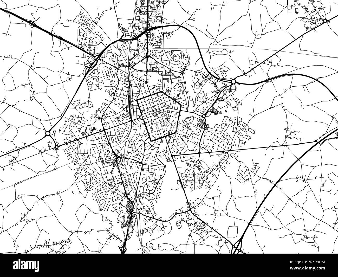 Road map of the city of La Roche-sur-Yon in France on a white ...