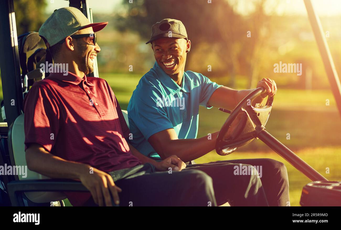 I hope you dont throw your clubs around this time. two men sitting in a ...