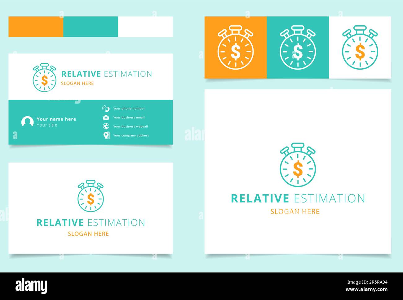Relative estimation logo design with editable slogan. Branding book and ...