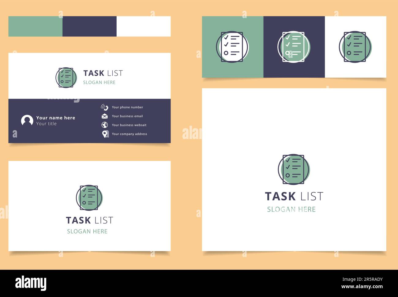 Task list logo design with editable slogan. Branding book and business ...