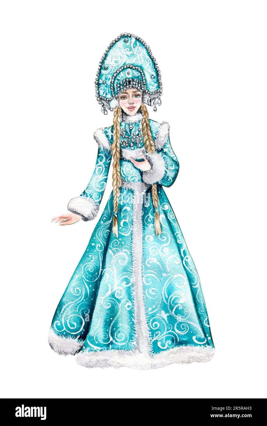 The Snow Maiden in a christmas dress. Watercolor illustration. Snow ...